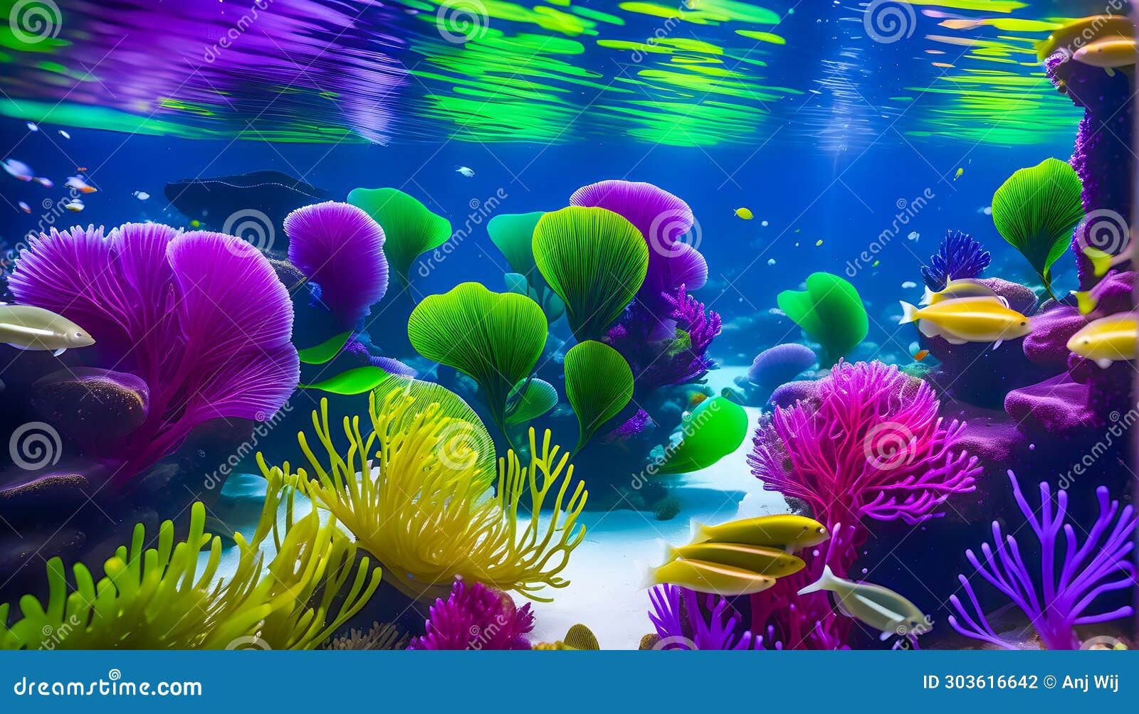 Underwater Coral Reef and Colored Alga Stock Illustration ...