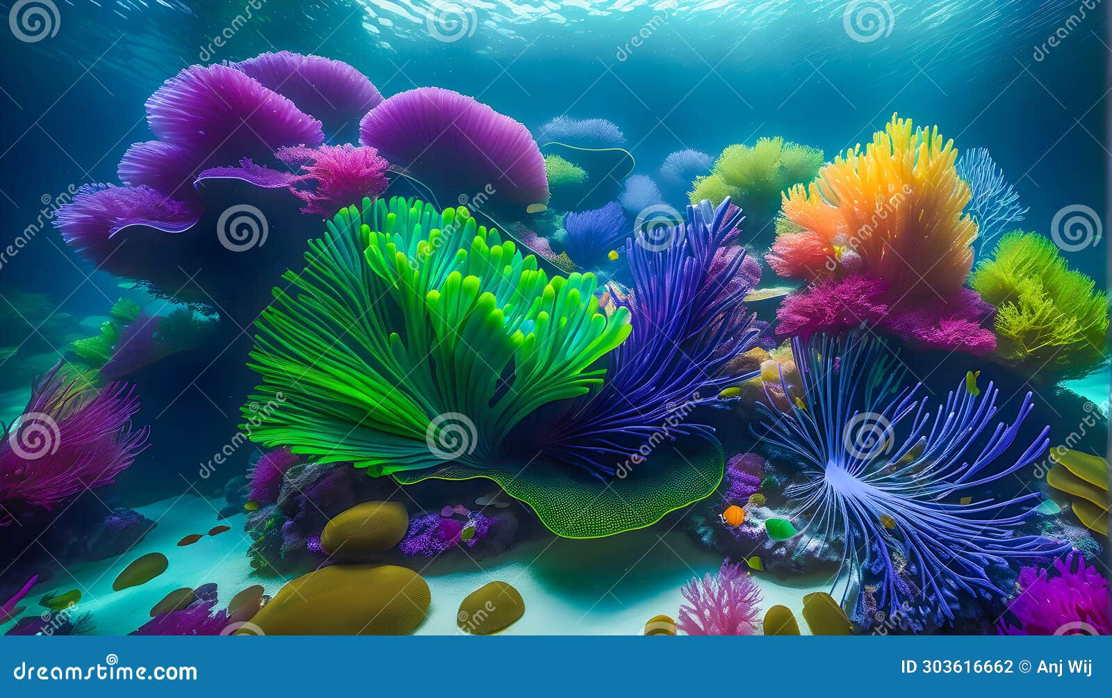 Underwater Coral Reef and Colored Alga Stock Illustration ...