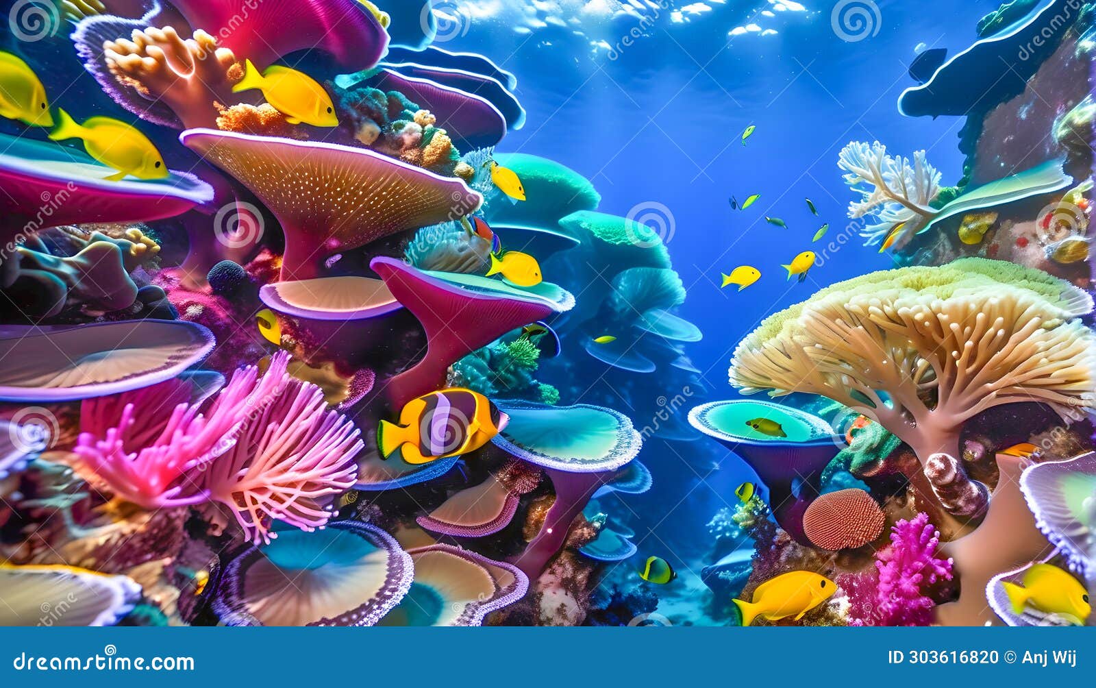 Underwater Coral Reef and Colored Alga Stock Illustration ...