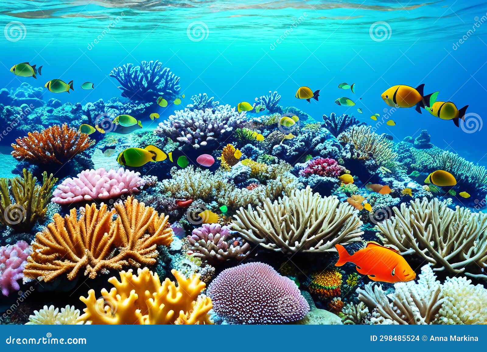 Underwater Coral Reef Landscape with Colorful Fish. Stock Photo - Image ...