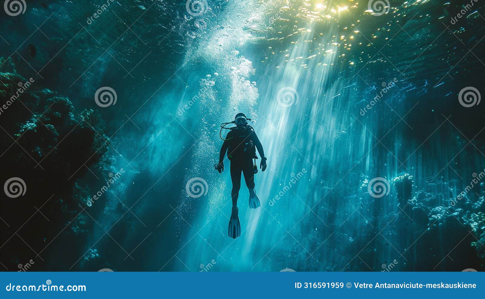 Underwater Dive into Sunrays Stock Image - Image of flippers, fins ...
