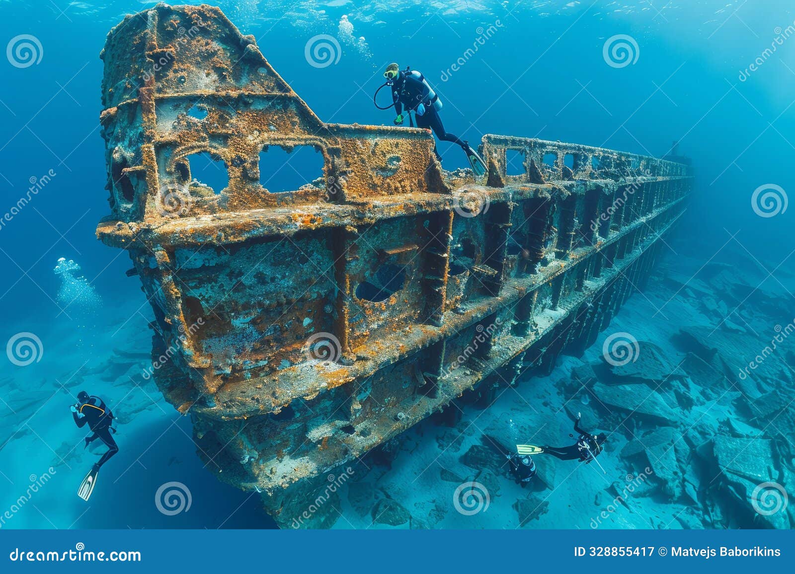 Underwater Divers in Complete Scuba Gear Welding and Connecting Pipes ...
