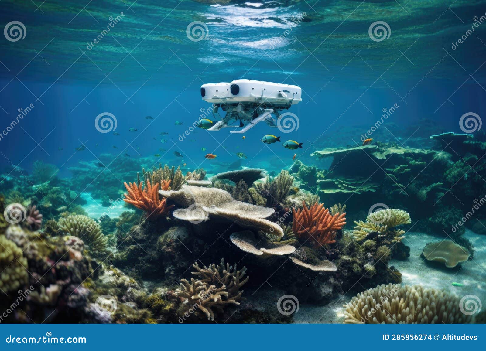 Underwater Drone Exploring Coral Reefs Stock Photo - Image of generated ...