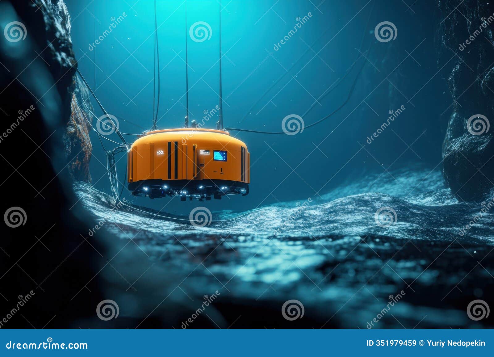 Underwater Exploration Vehicle Descends into Deep Ocean Chasm during Scientific Research Stock ...