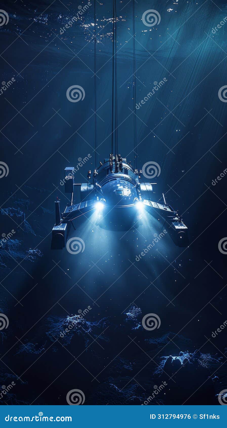 Underwater Exploration Vehicle Illuminating the Dark, Mysterious Ocean ... Underwater Exploration Vehicle Illuminating the Dark, Mysterious Ocean ...