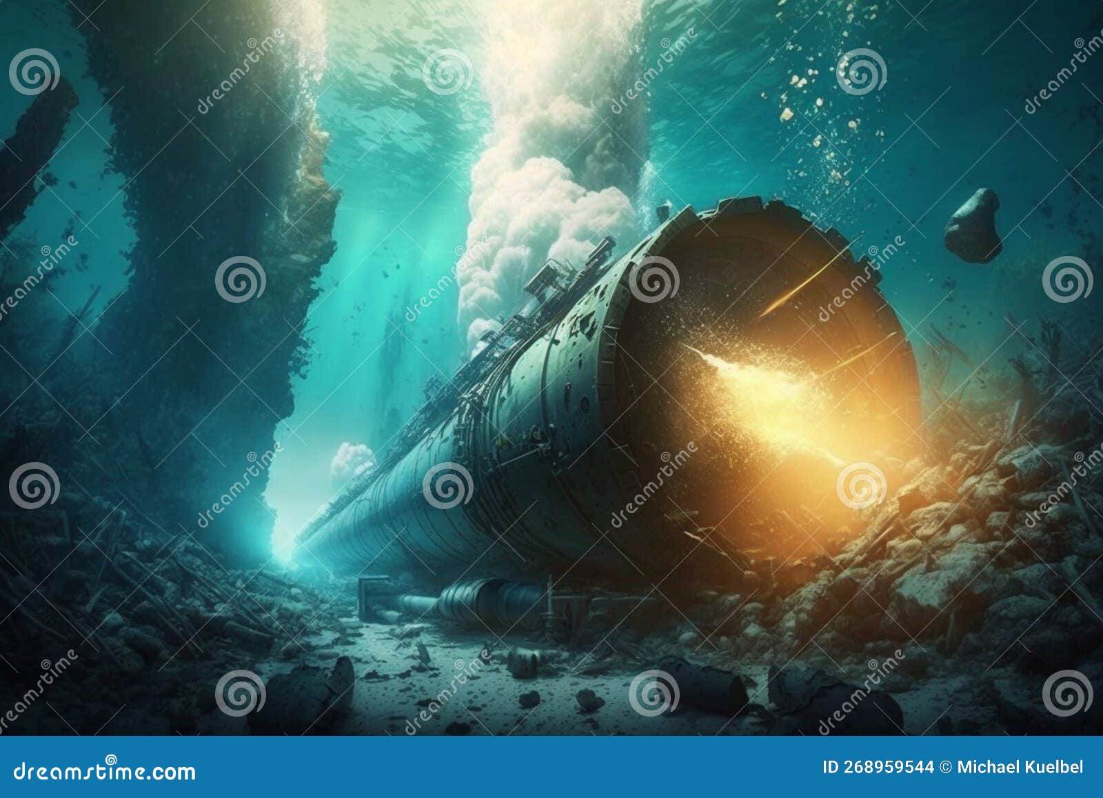 Underwater Explosion Pipeline Sea Ocean Gas Stock Illustration ...