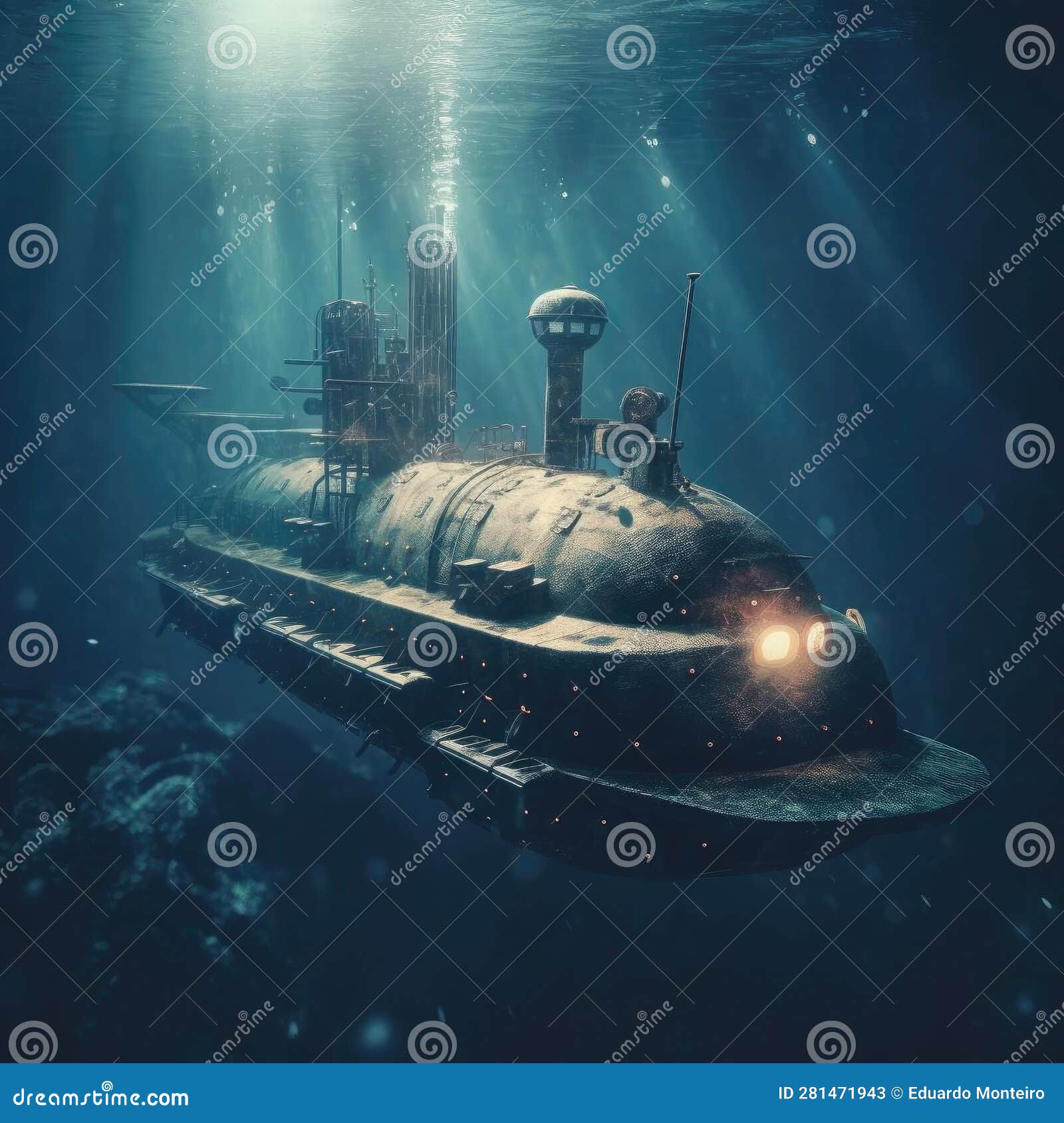 Underwater Fantasy Submarine in the Deep Blue Sea Stock Illustration ...