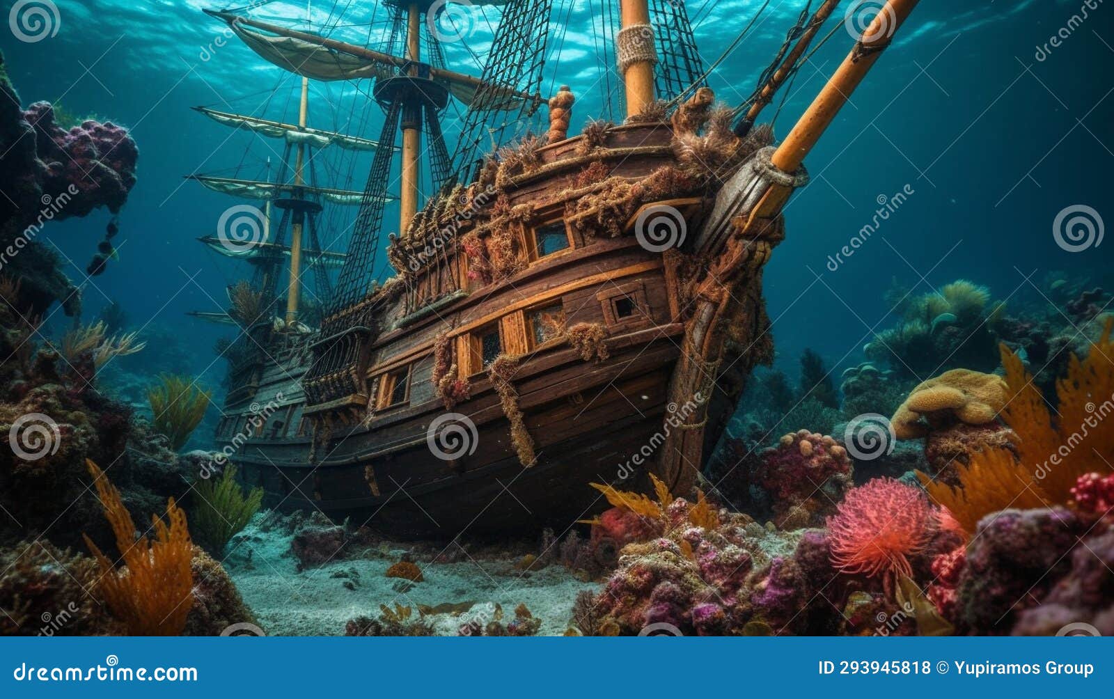 Underwater Fish Explore Shipwreck, Coral Reef, Scuba Diving Adventure ...