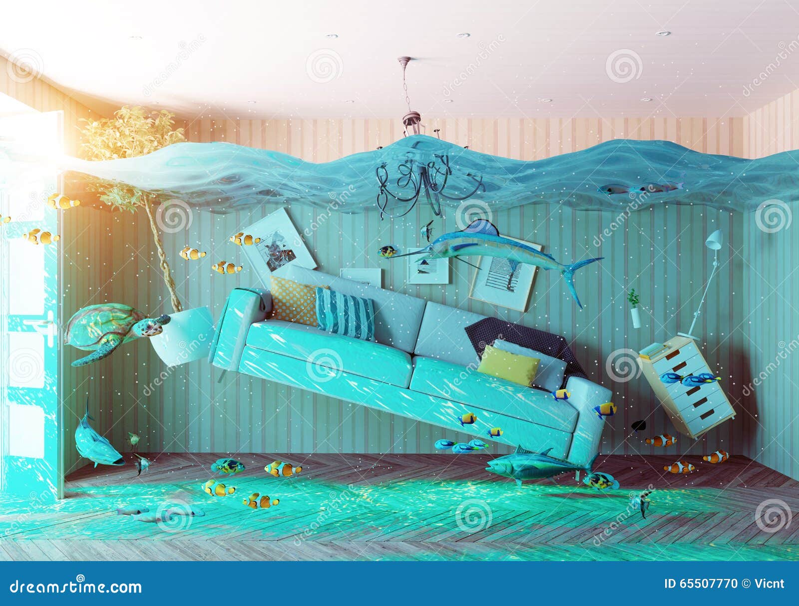 Underwater Flooding Interior Stock Illustration - Illustration of ...