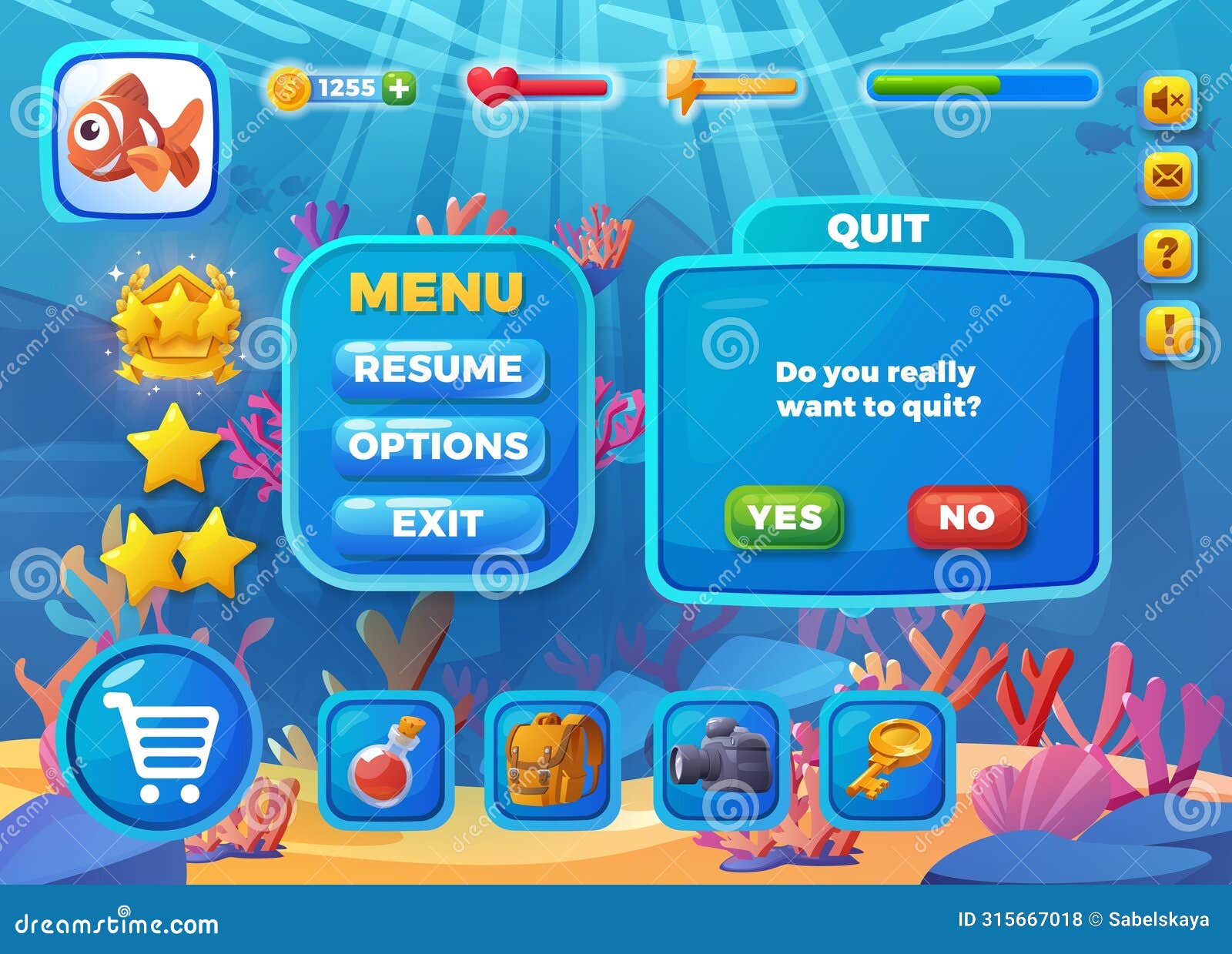 Underwater Game Pause Menu Vector Illustration Stock Vector ...