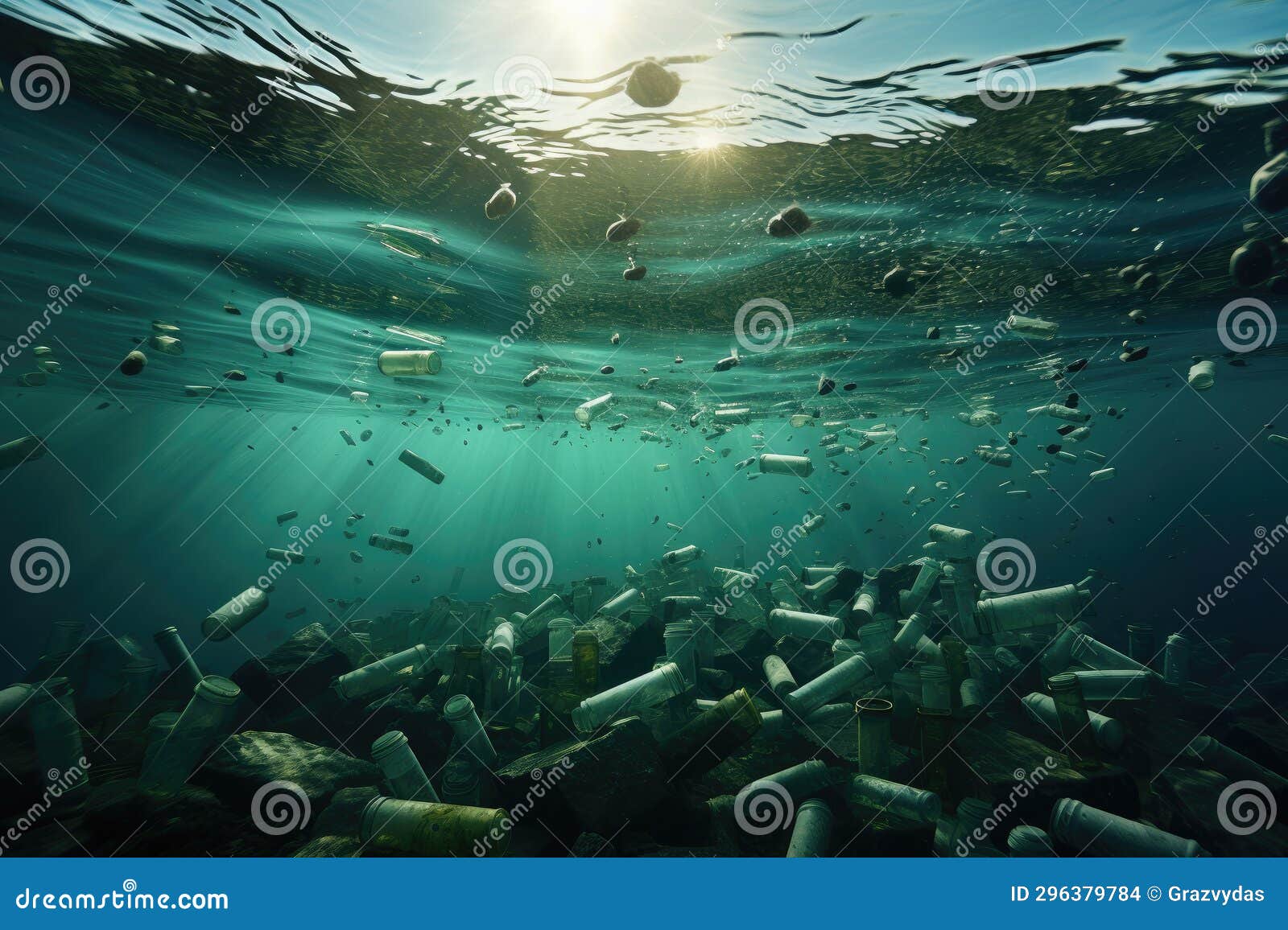 Underwater with Garbage Floating on Sea - Environmental Problem Stock ...