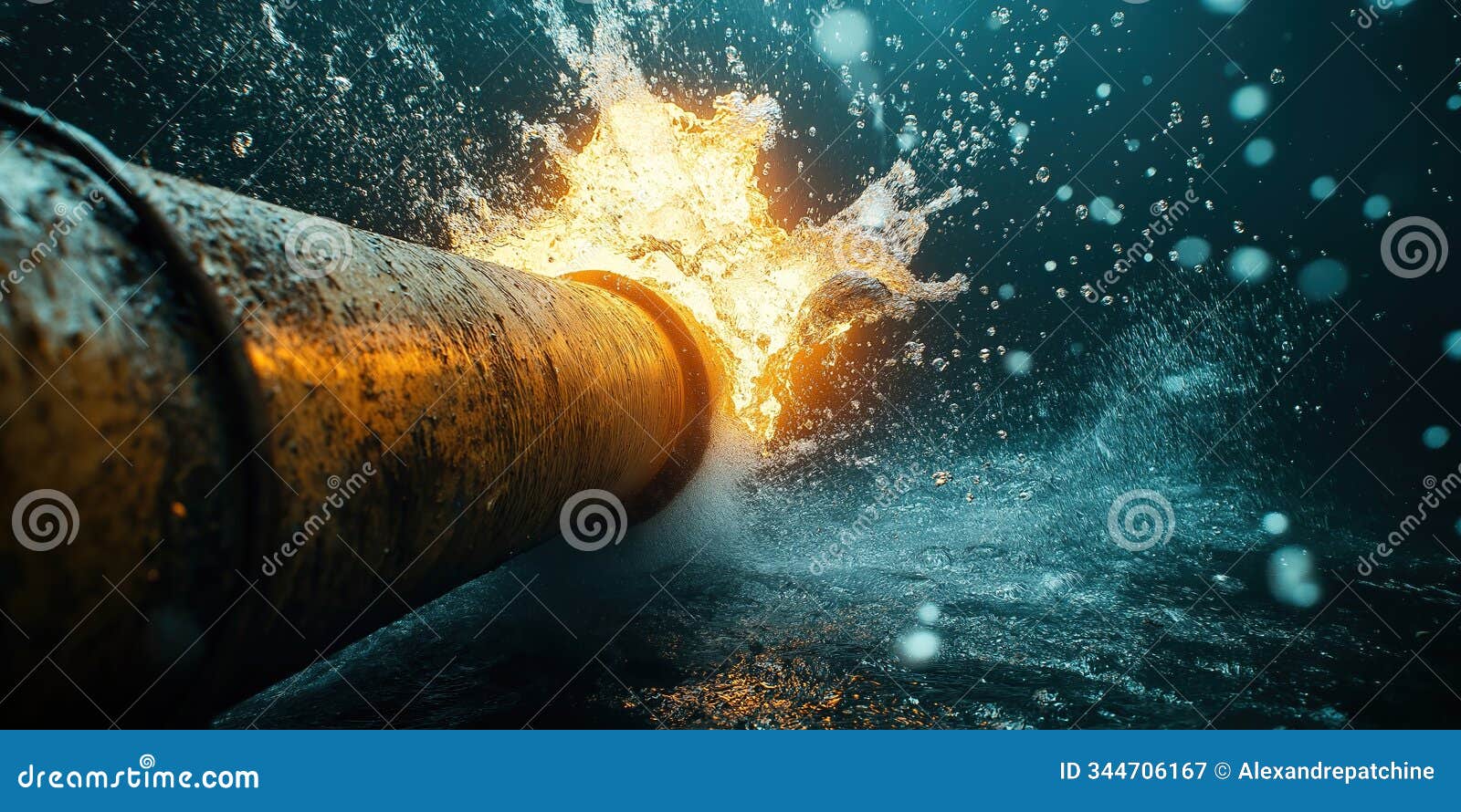 Underwater Gas Pipe Exploding and Releasing Fire and Bubbles Stock ...