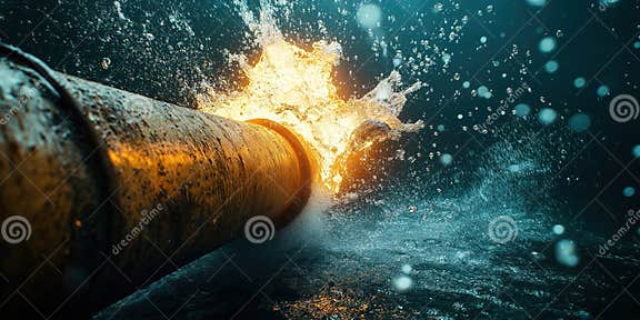 Underwater Gas Pipe Exploding and Releasing Fire and Bubbles Stock Illustration - Illustration ...