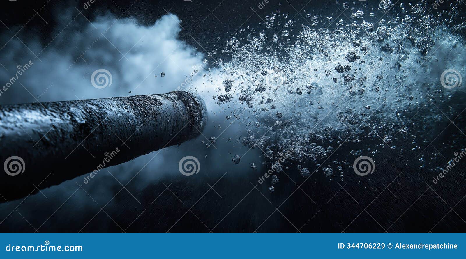 Underwater Gas Pipe Exploding and Releasing Bubbles and Smoke Stock ...