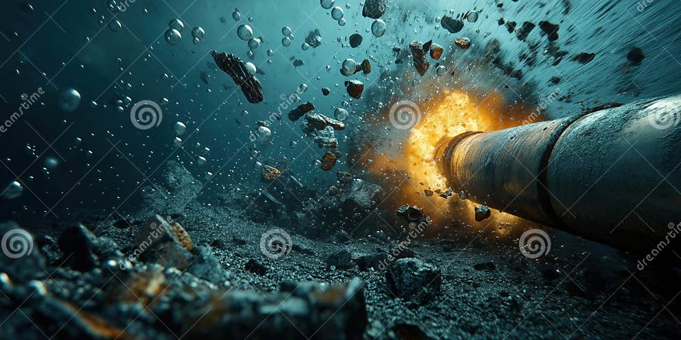 Underwater Gas Pipeline Exploding, Releasing Debris and Bubbles Stock ...