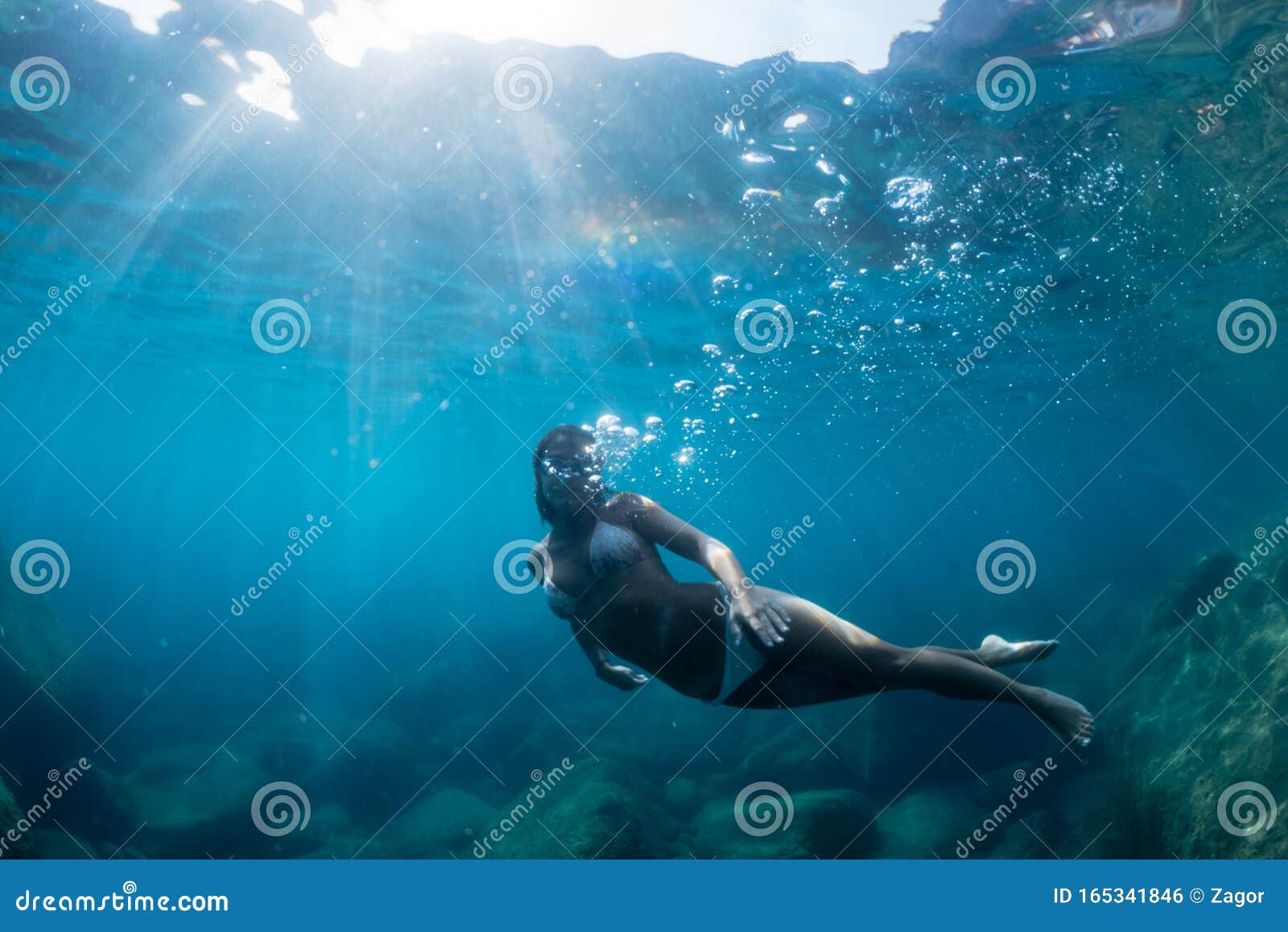 Underwater in apnea stock photo. Image of summer, apnea - 165341846
