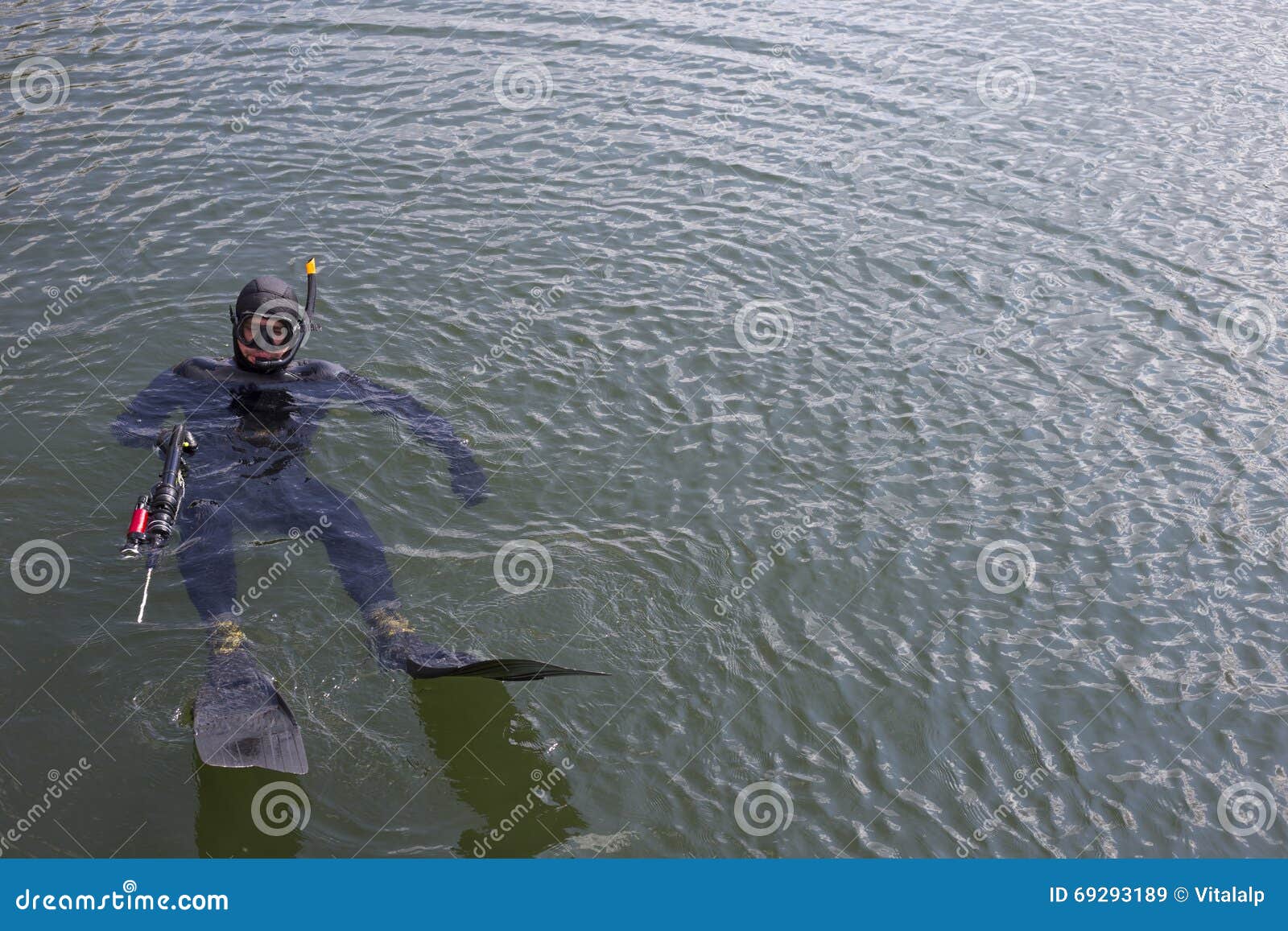 Underwater Hunter Dives into the Sea. Stock Image - Image of summer ...