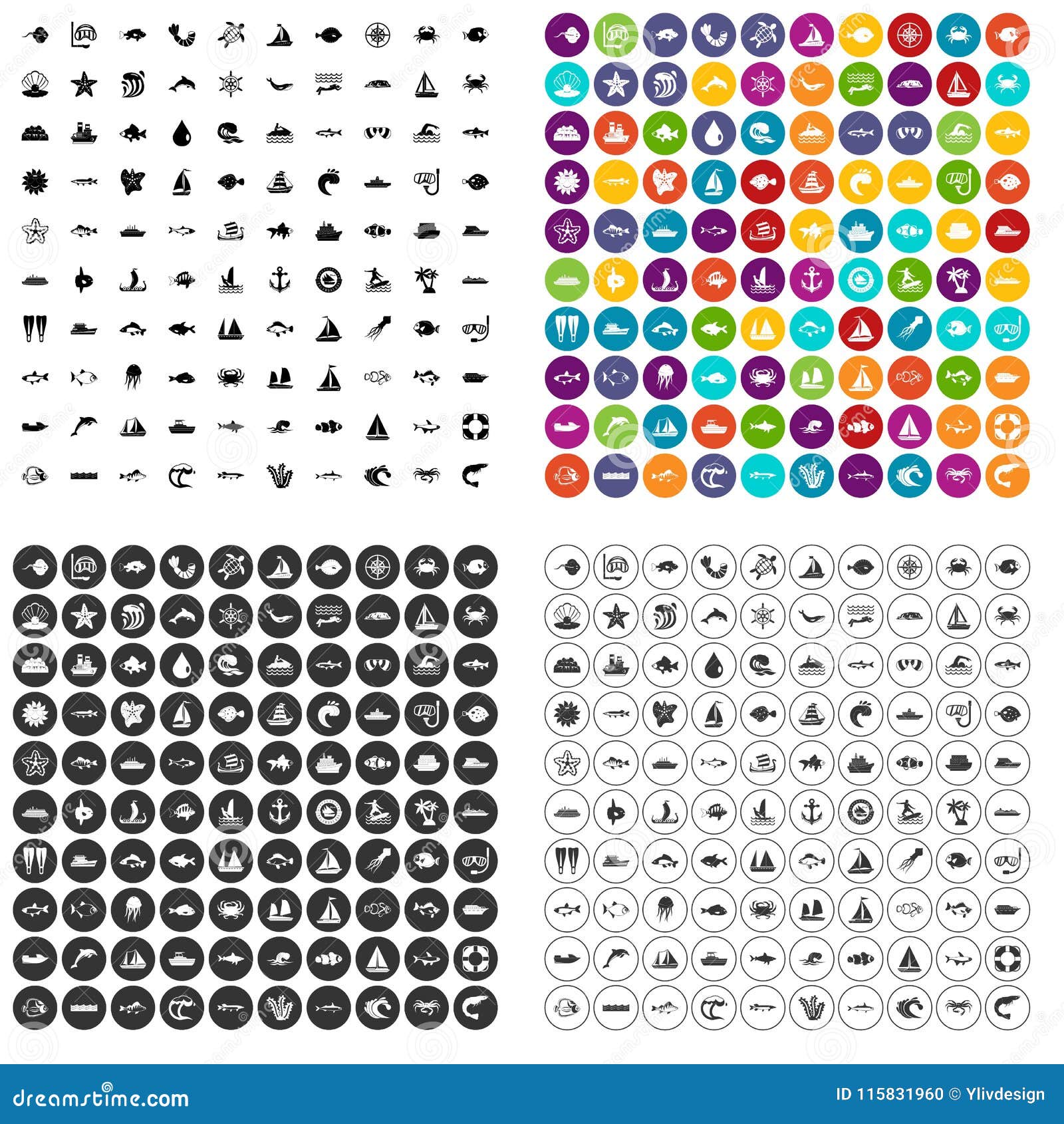 100 Underwater Icons Set Vector Variant Stock Vector - Illustration of ...