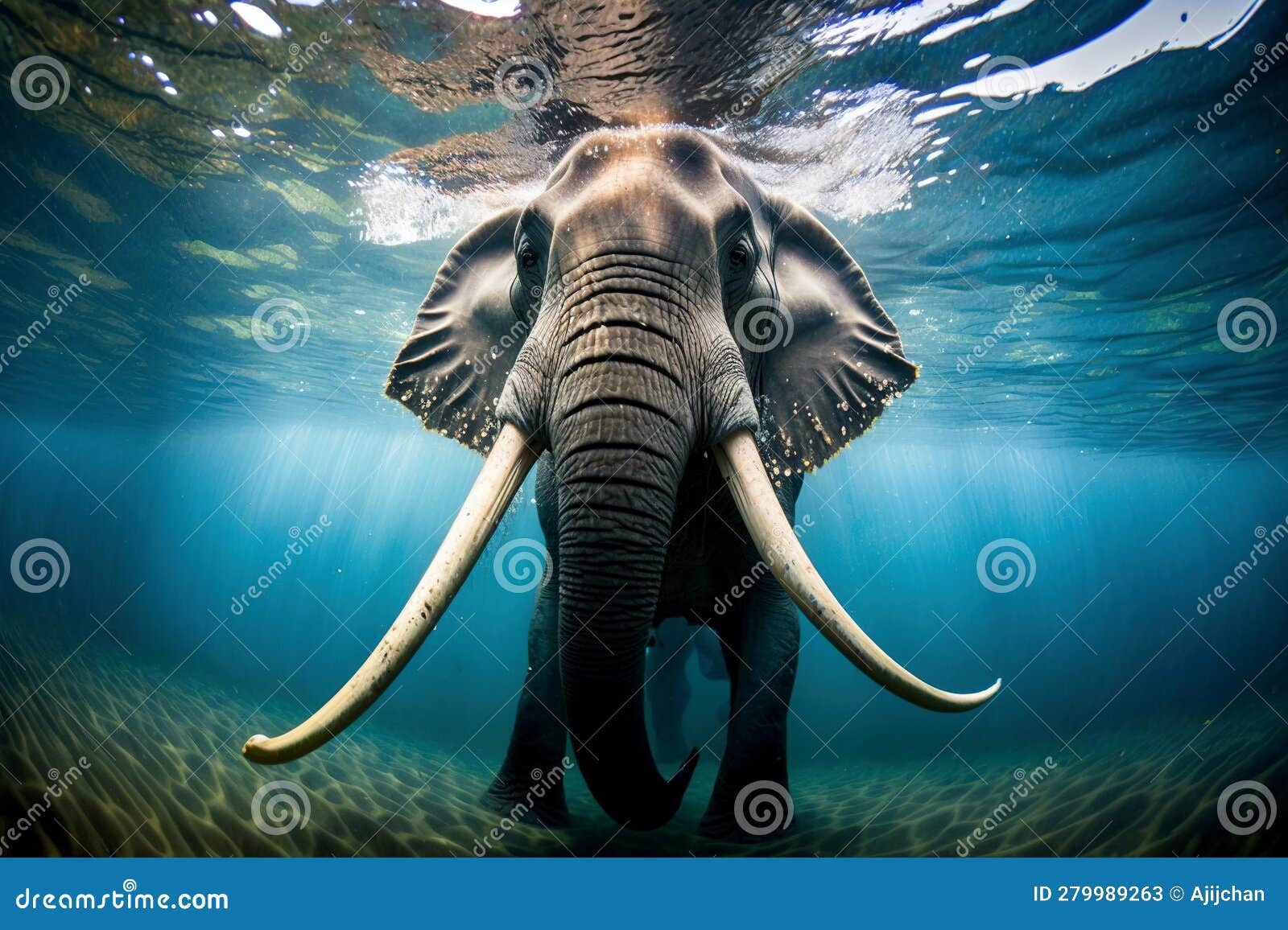 Underwater Image of an Elephant Swimming in Water Stock Illustration ...