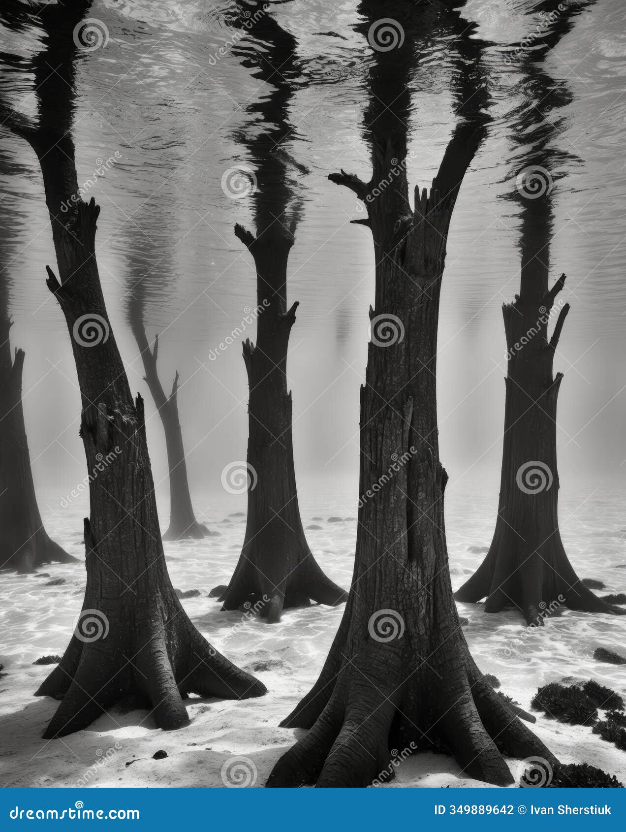 Underwater Landscape of Ancient Tree Stumps in Clear Water Stock Photo ...