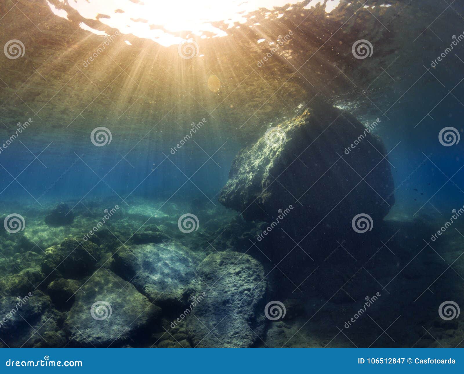 Underwater Landscape and a Big Rock Stock Image - Image of blue, ocean ...
