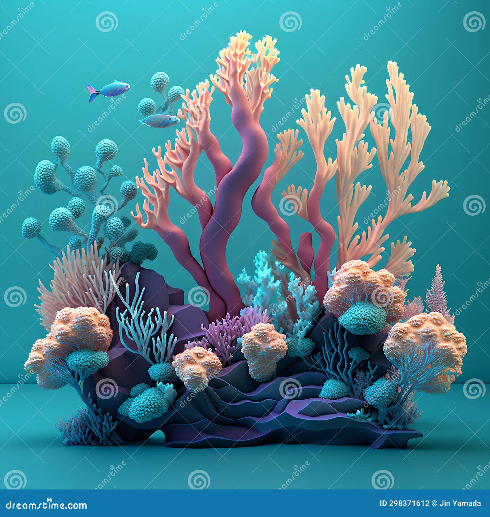 Underwater Landscape with Corals and Fish. 3d Illustration Stock ...