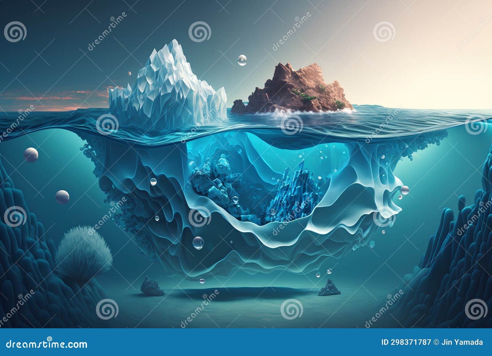 Underwater Landscape with Rocks and Ocean Waves. 3d Render Illustration ...