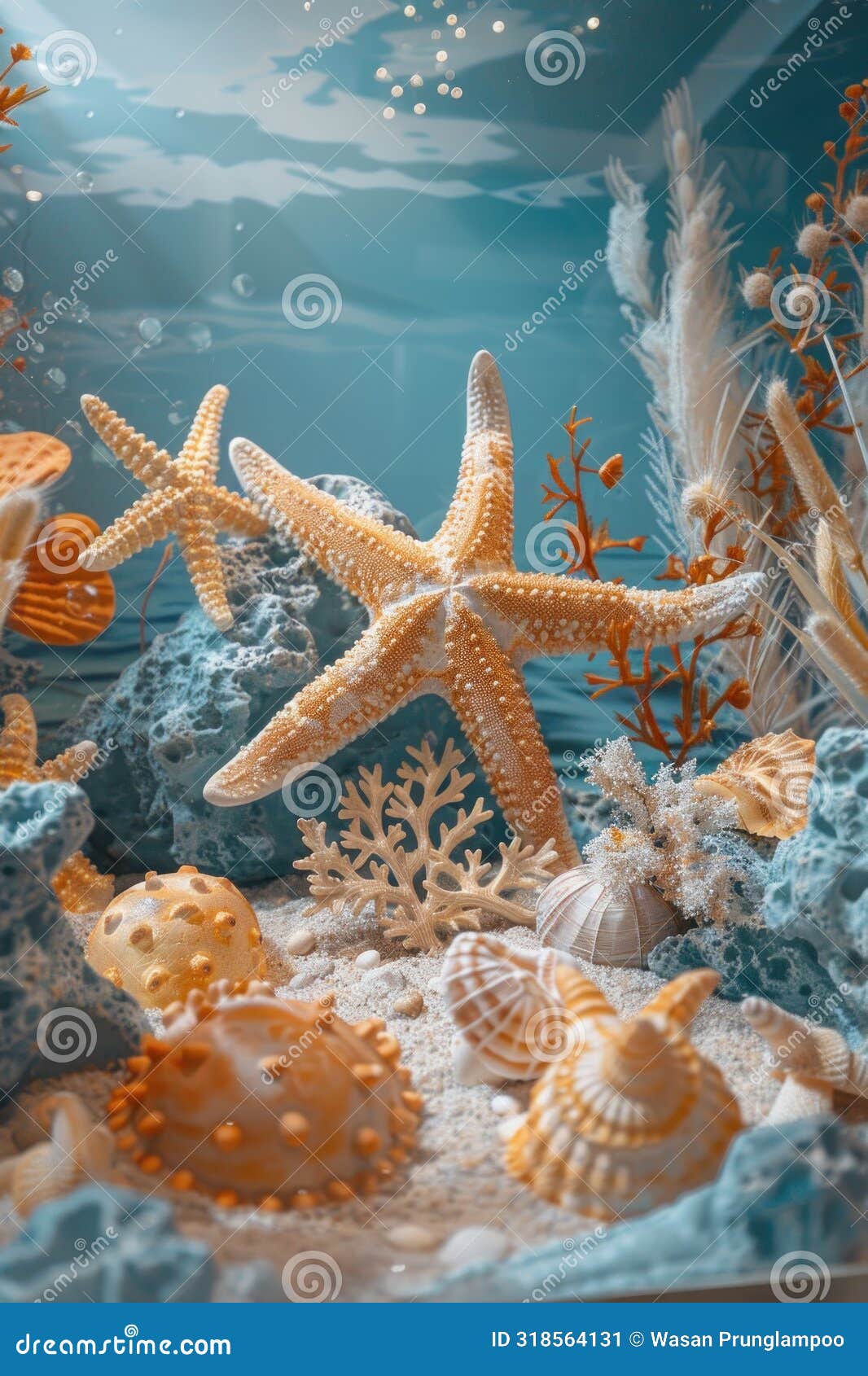Underwater Life. Starfish and Seashells on the Ocean Floor Stock Image ...
