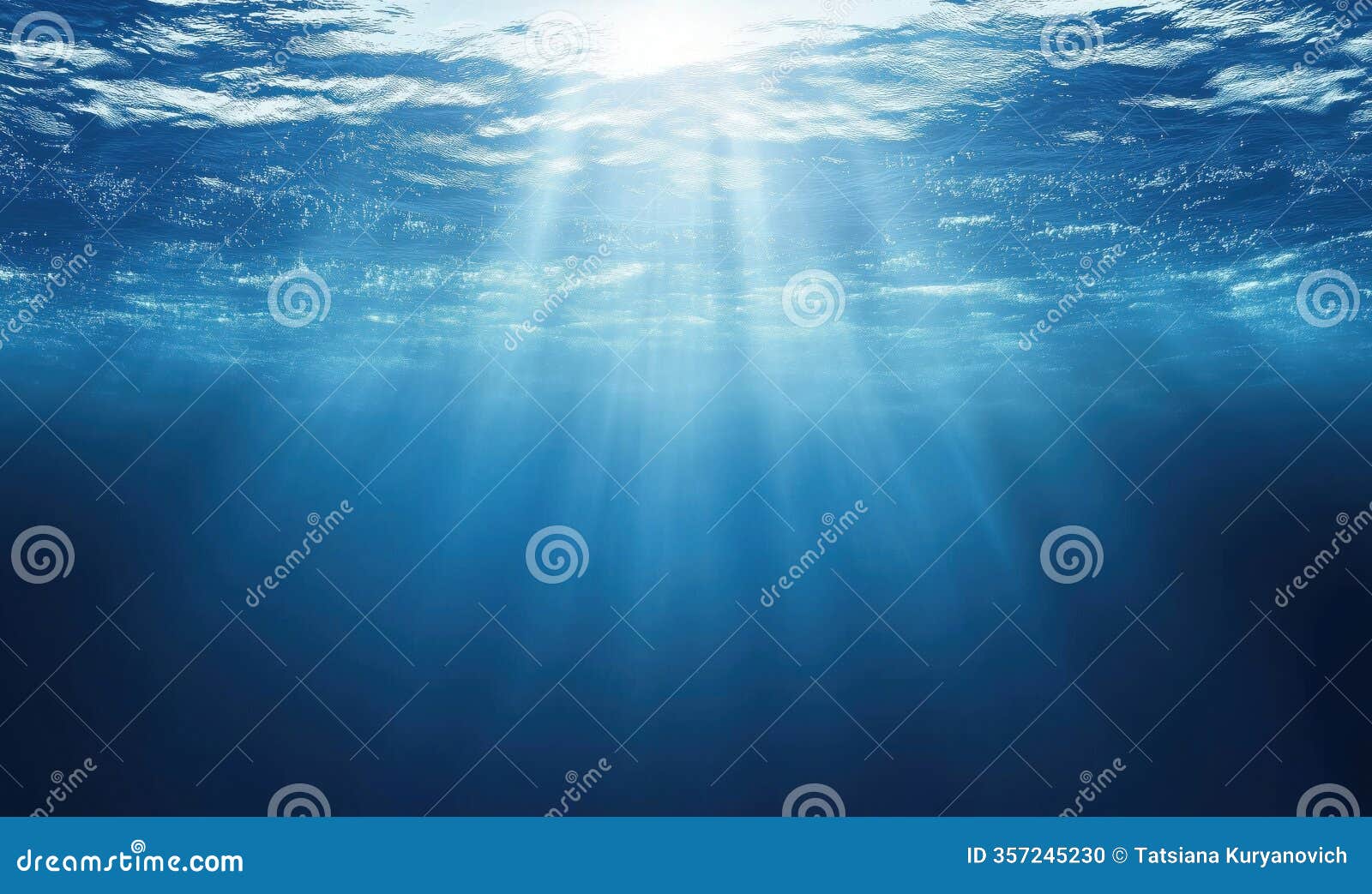 Underwater Light Rays Illuminating Deep Blue Ocean Surface Stock Photo ...