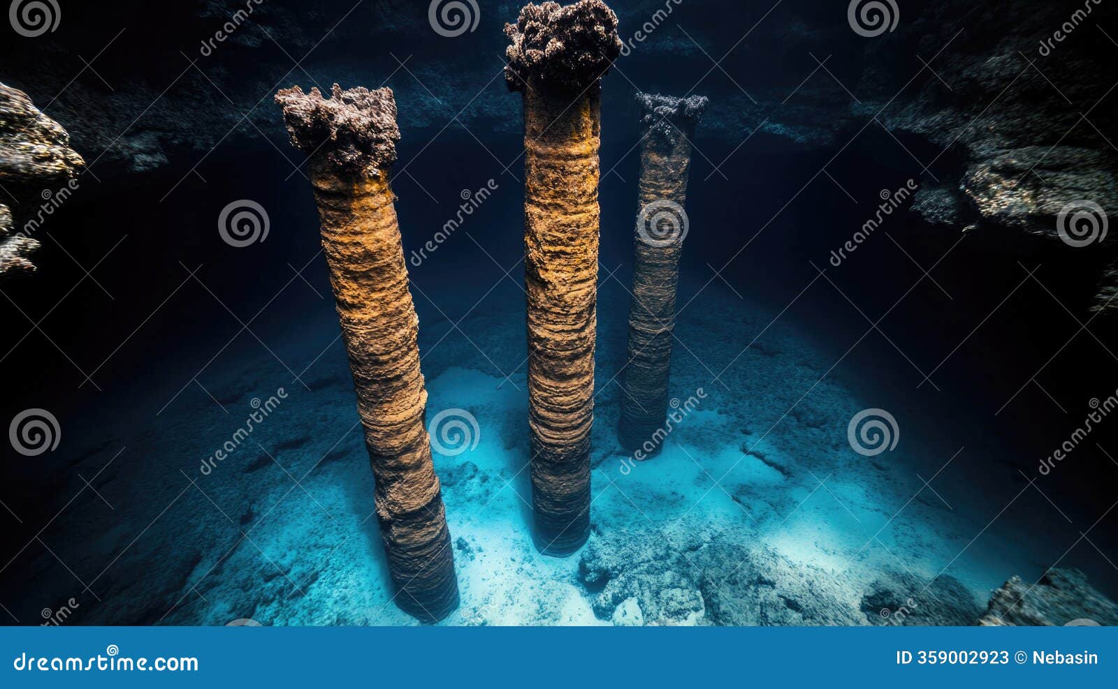 Underwater Limestone Stalagmites in Clear Ocean Cave Stock Image ...