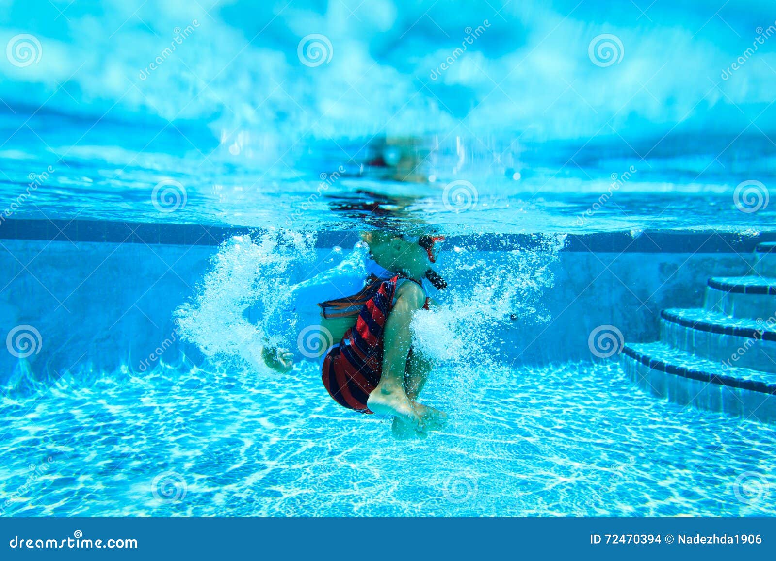 Underwater Little Boy with Mask in Swimming Pool Stock Photo - Image of ...