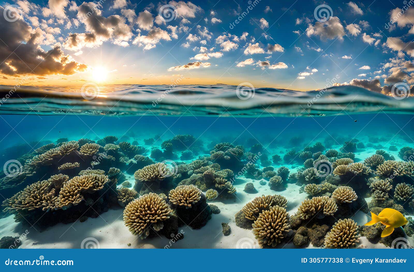 Underwater Magic: Split View of Sunlit Sea and Underwater Scene Stock ...