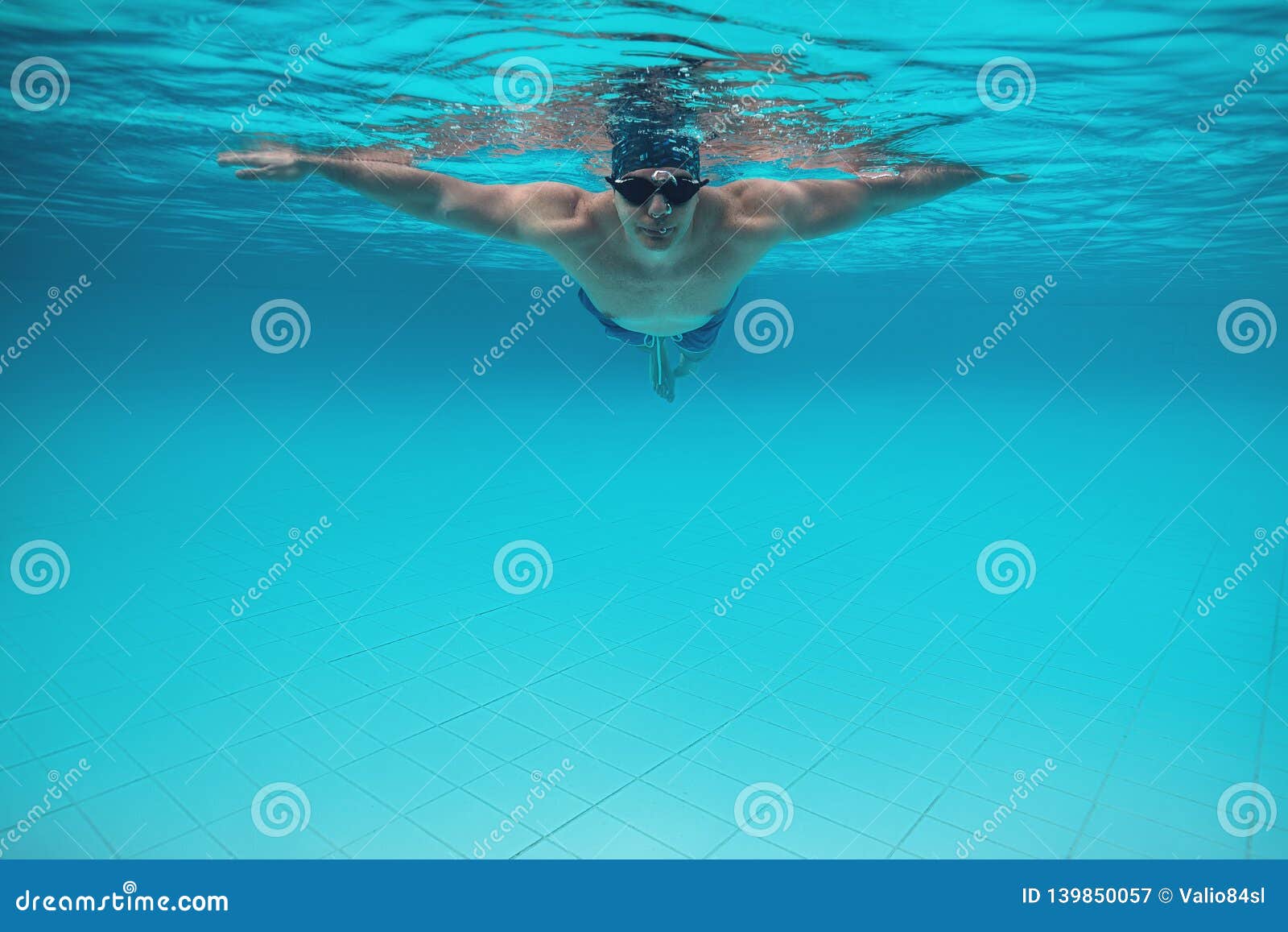 Underwater View of Man Swimming in Pool Stock Image - Image of pool ...