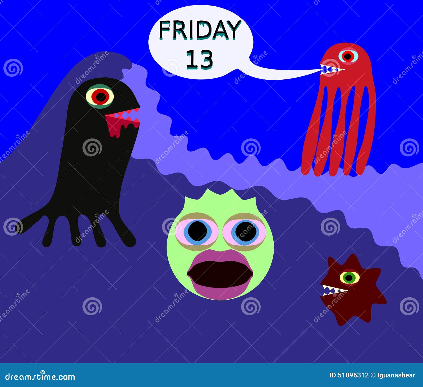 Underwater Monster Say Friday 13 Stock Vector - Illustration of ghost ...