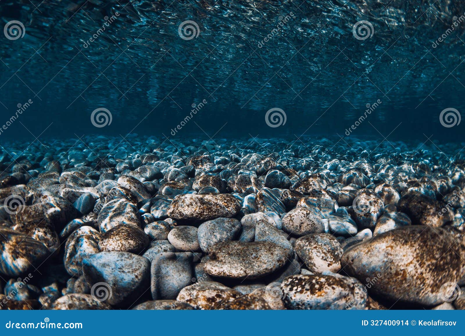 Underwater Ocean with Sea Bottom and Reflection on Surface Stock Photo ...