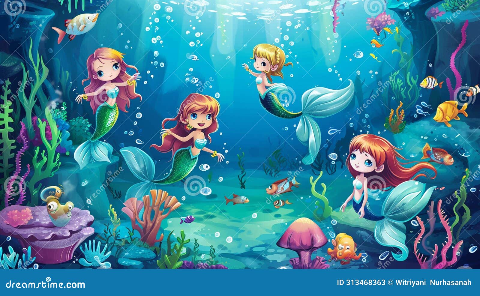 An Underwater Paradise with Friendly Mermaids. Generative Ai Stock ...