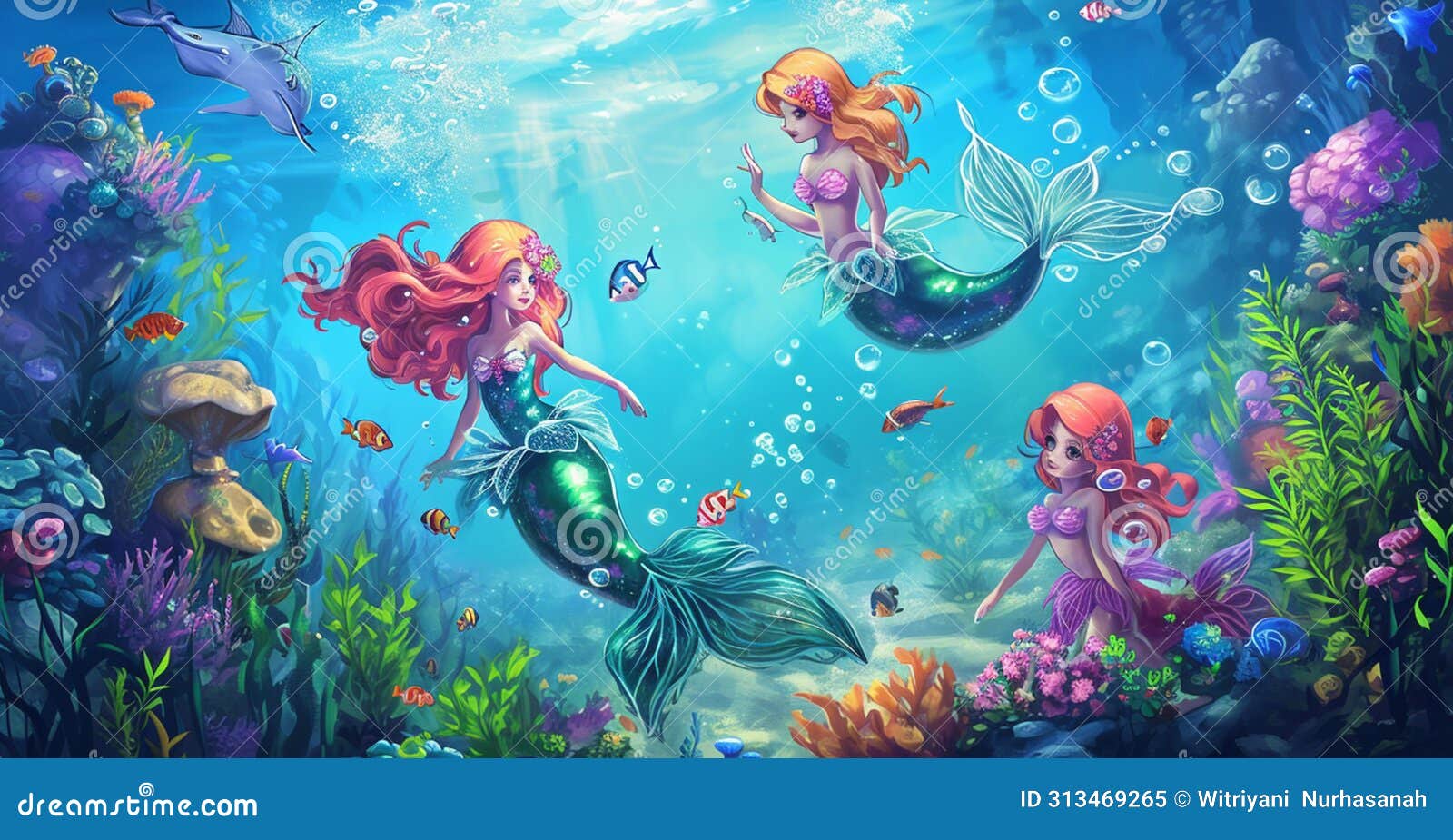 An Underwater Paradise with Friendly Mermaids. Generative Ai Stock ...