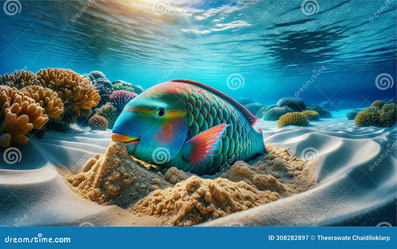Underwater Parrot Fish Digging Sand Stock Illustration - Illustration ...