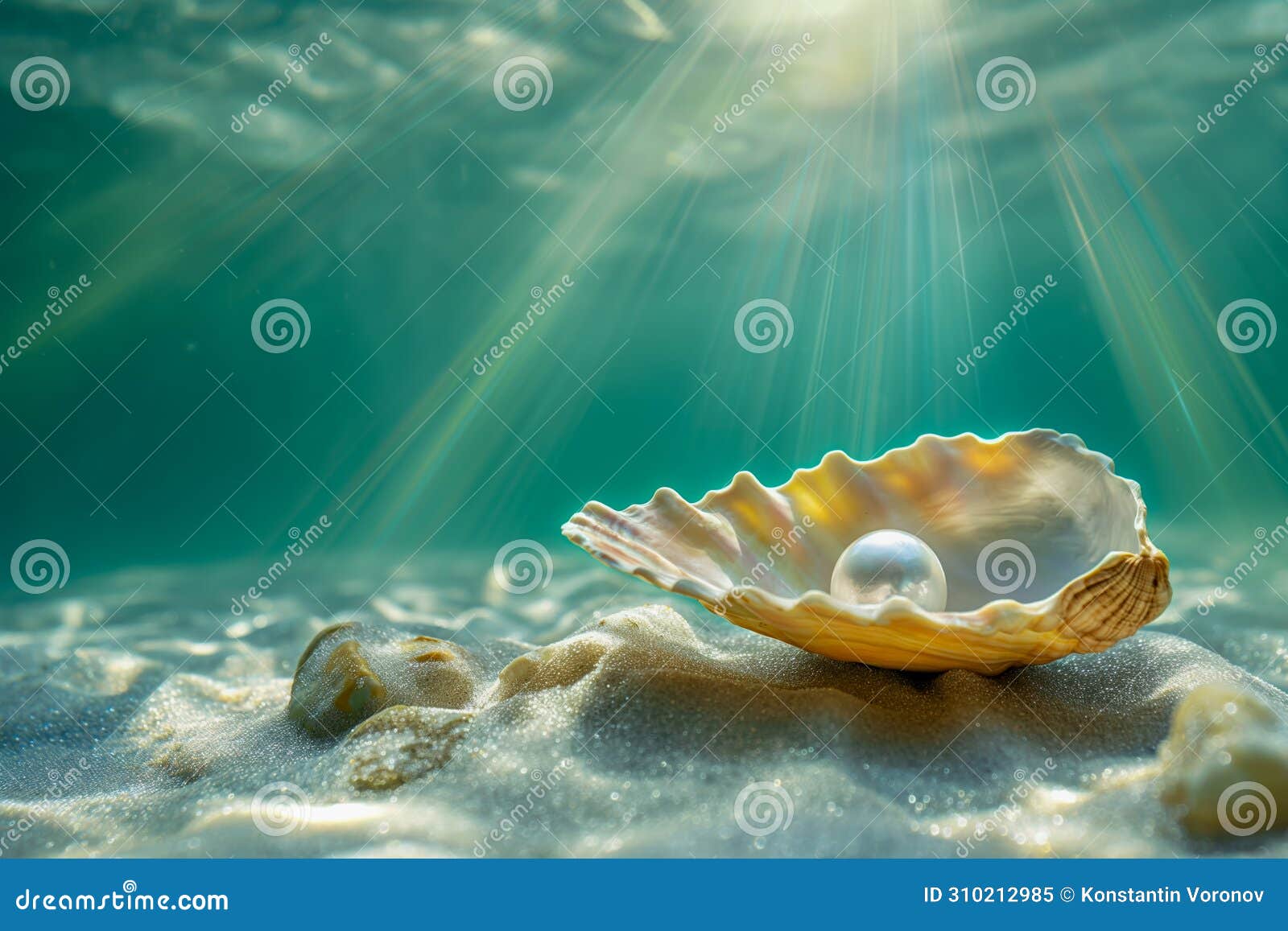 Underwater Pearl in Shell with Sunlight Rays in Ocean Stock Image ...
