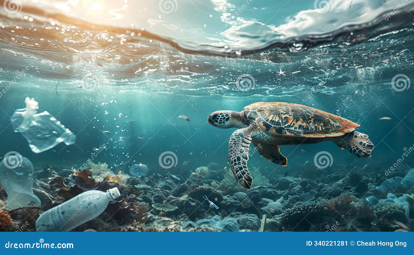 Marine Pollution Vector Illustration With Water And Garbage ...