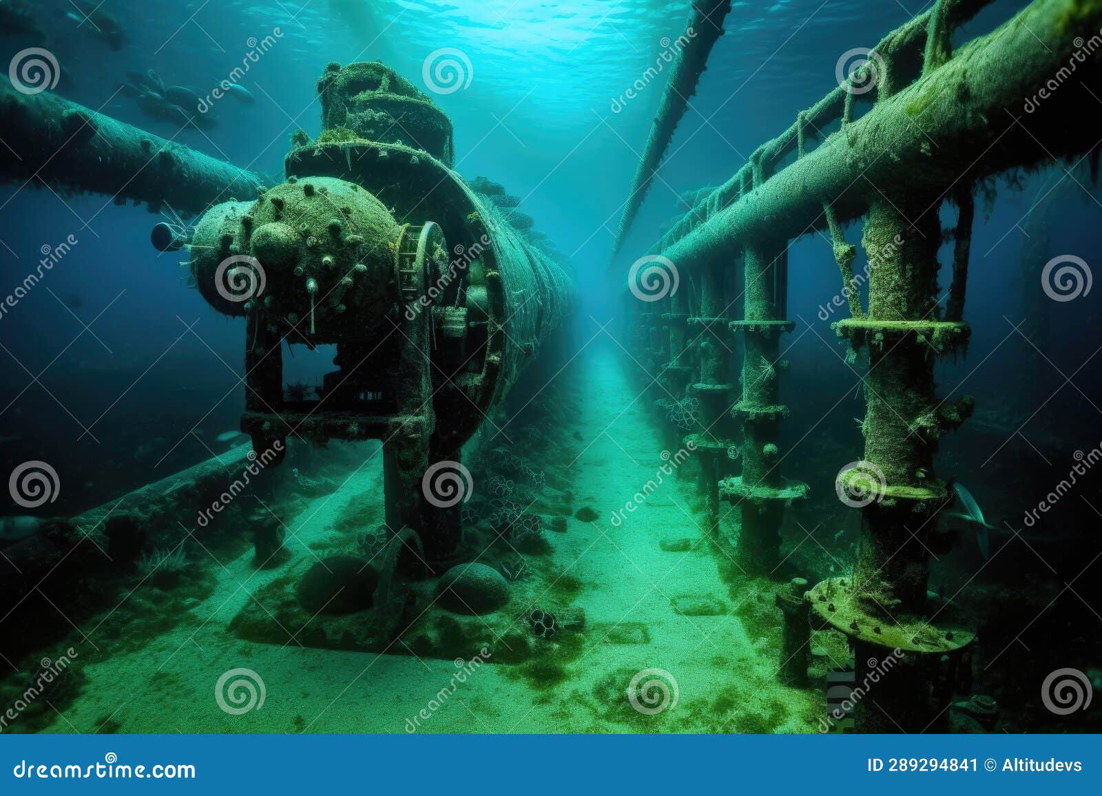 Underwater Pipeline Connecting Rig To Ocean Floor Stock Image - Image ...