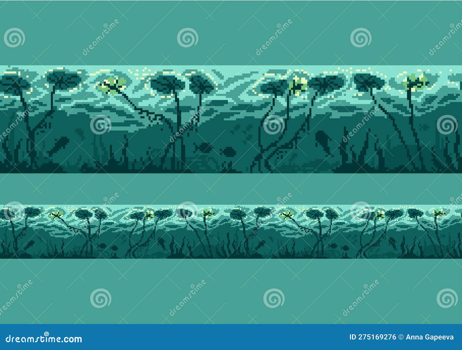Pixel Art Landscape, Background Game Platformer With Rainbow, Trees And ...