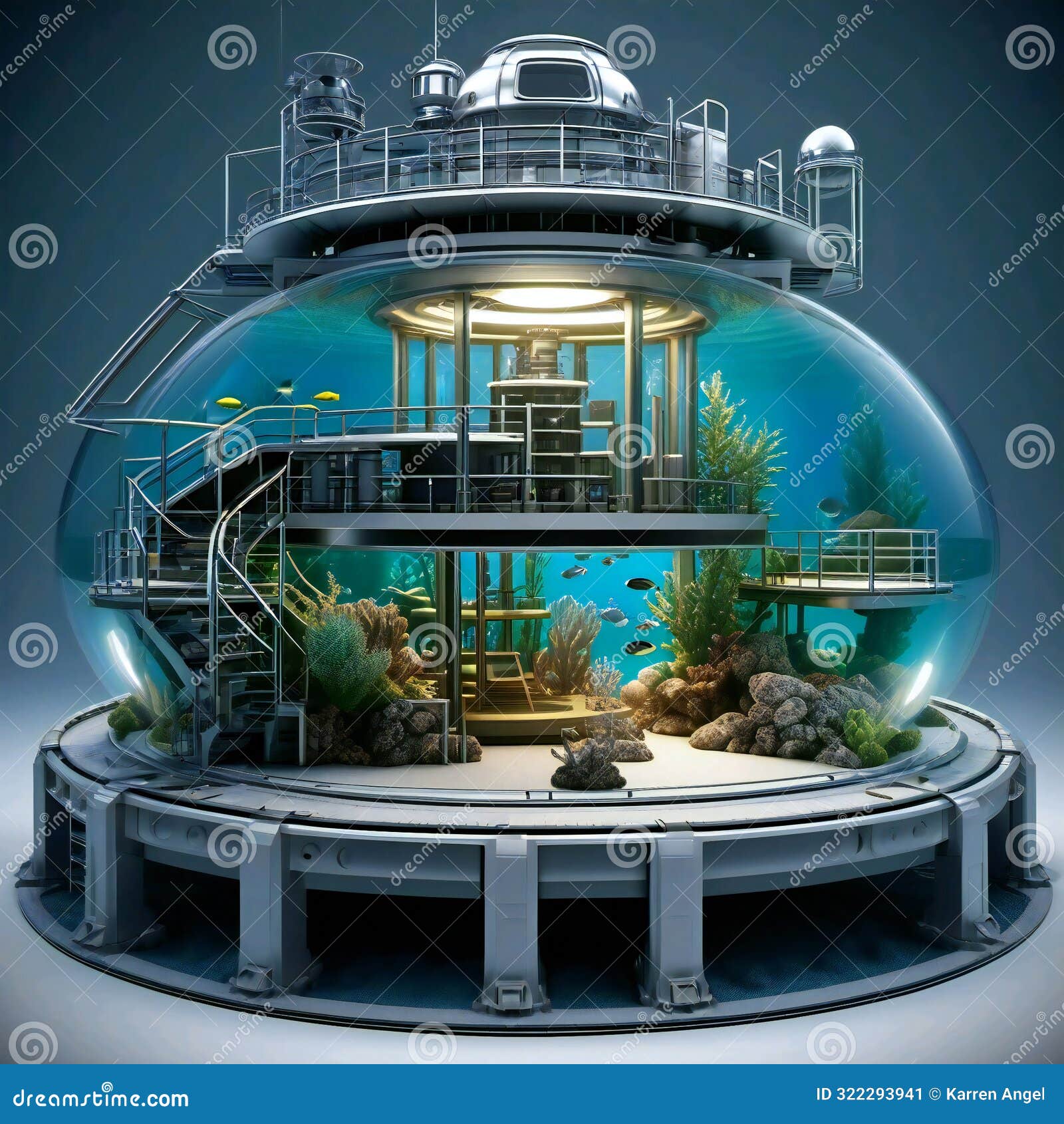 Underwater Research Base with Advanced Life Support Stock Illustration ...