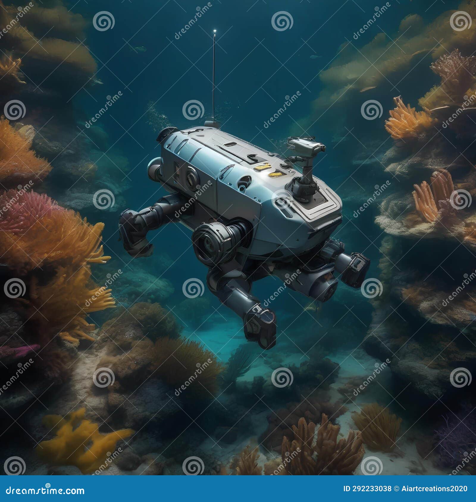 An Underwater Robot Exploring the Ocean Floor, Capturing Images of Deep ...