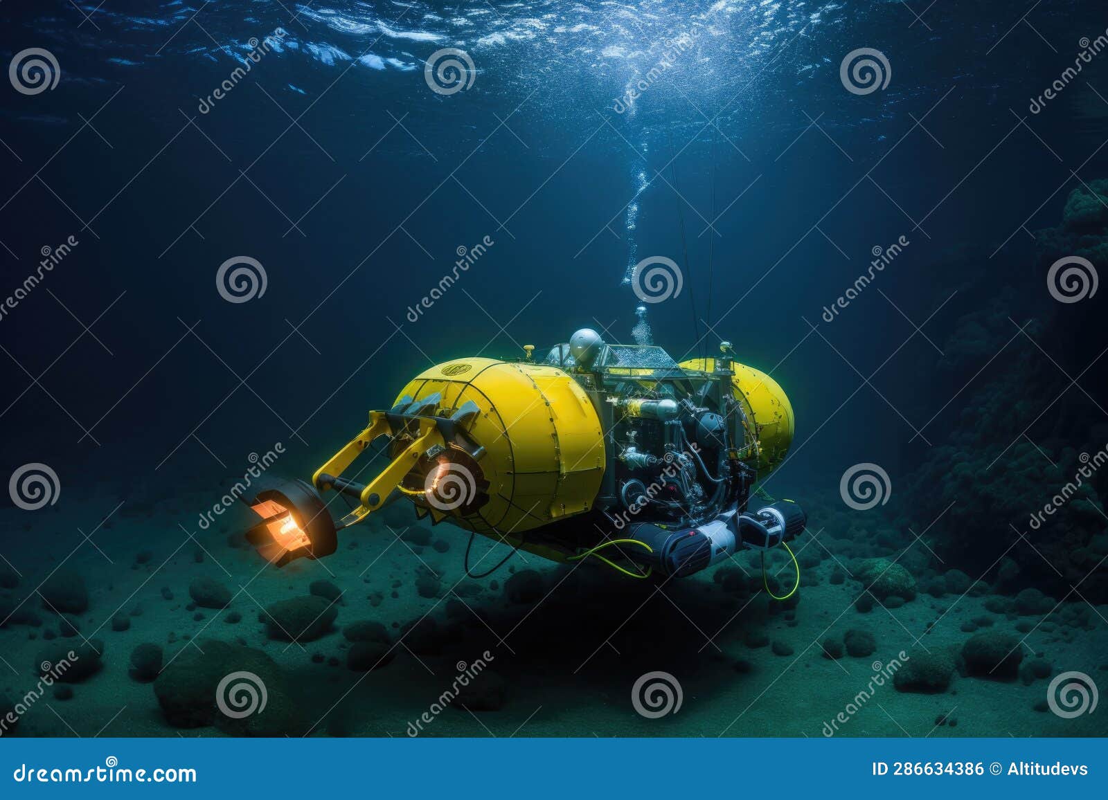 Underwater Robotic Vehicle Exploring Ocean Depths Stock Photo - Image ...