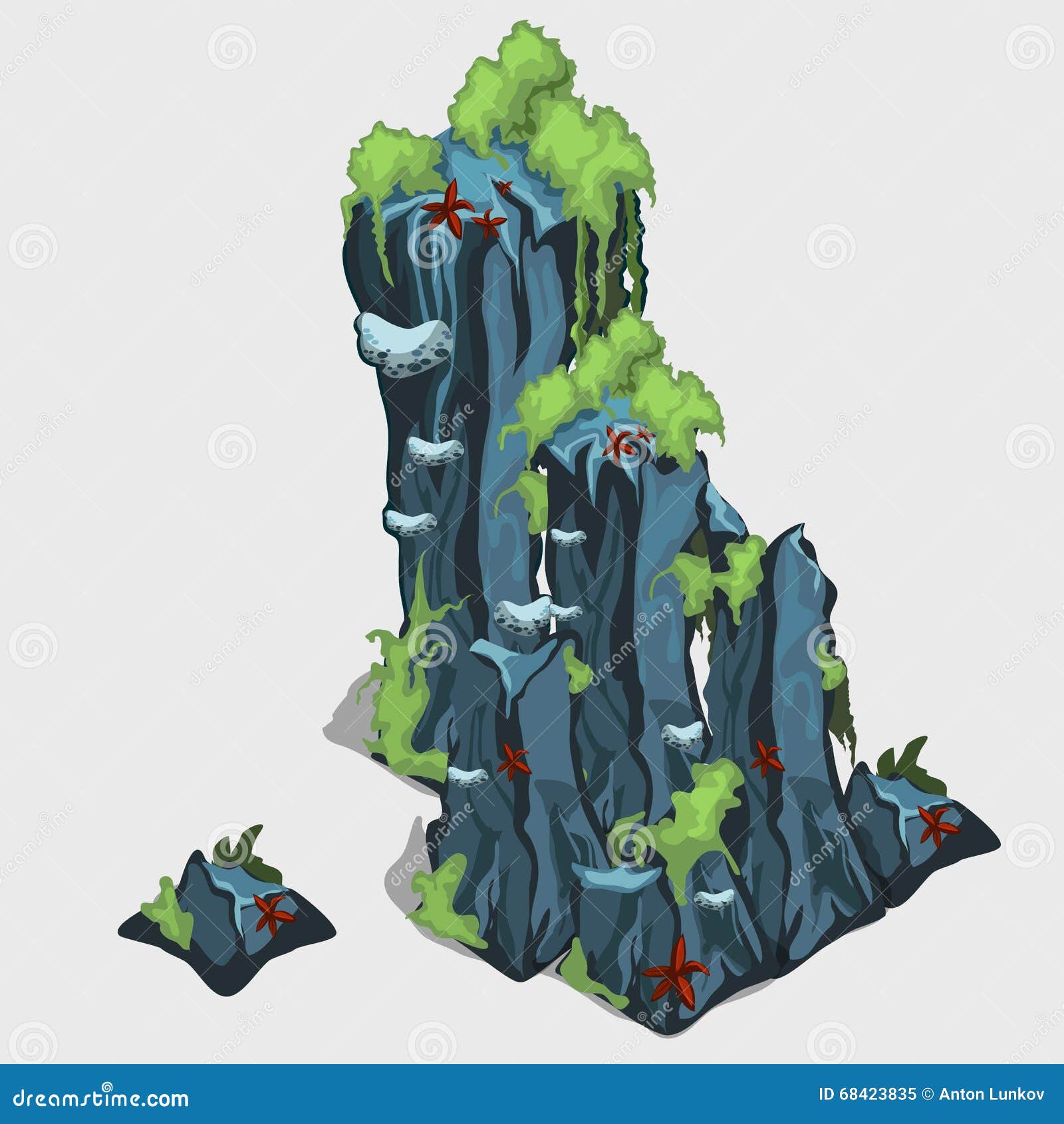 Underwater Rock with Algae and Red Starfish Stock Vector - Illustration ...