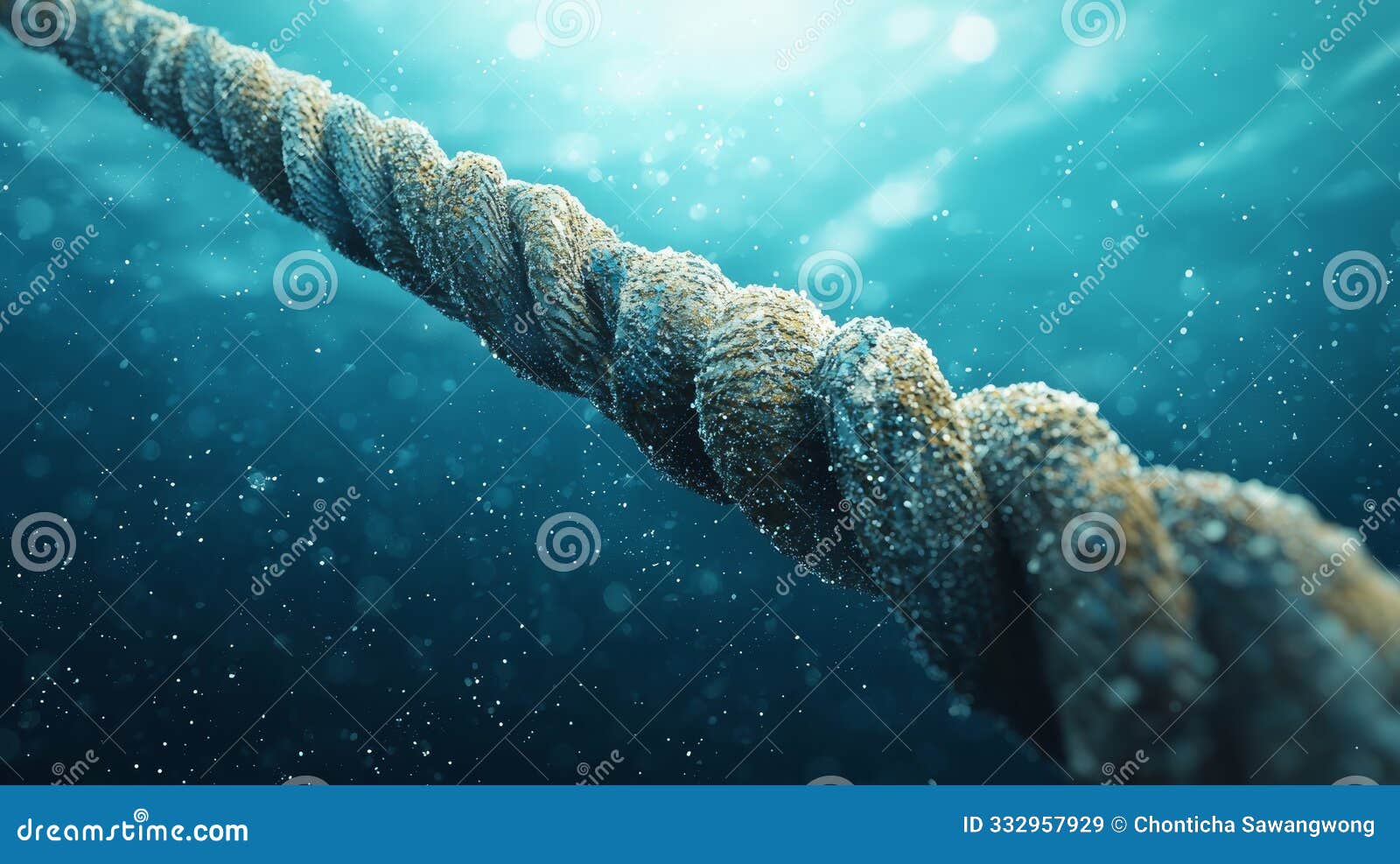 Underwater Rope with Detailed Texture Floating in Clear Blue Water ...