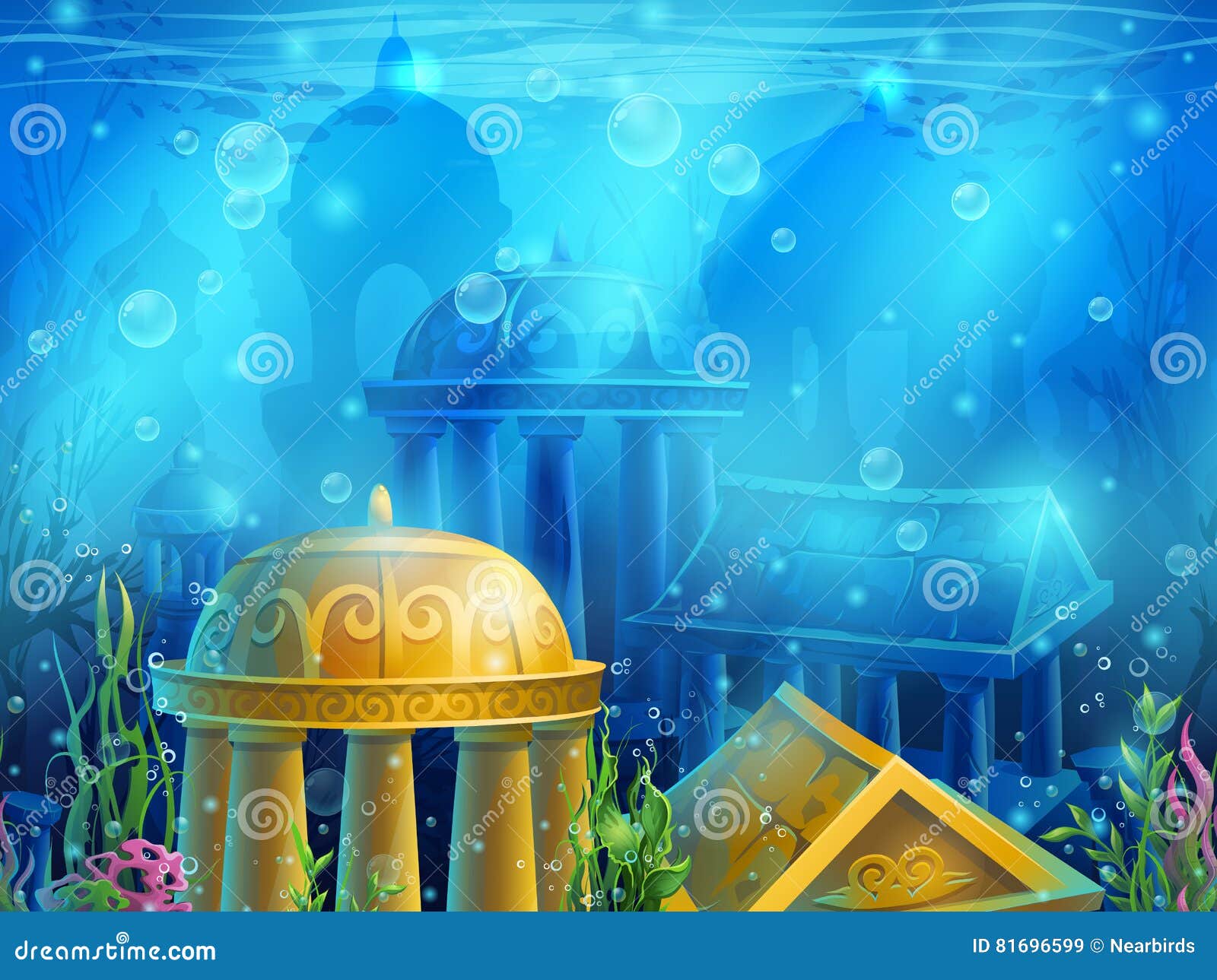 Underwater ruins stock vector. Illustration of game, funny - 81696599