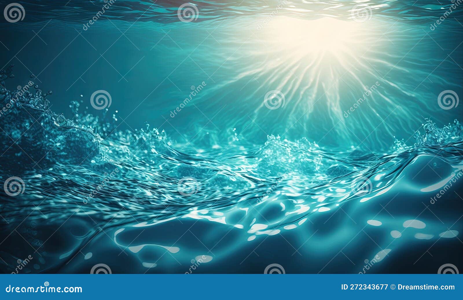 An Underwater Scene with a Bright Sun Shining Over the Water Stock ...