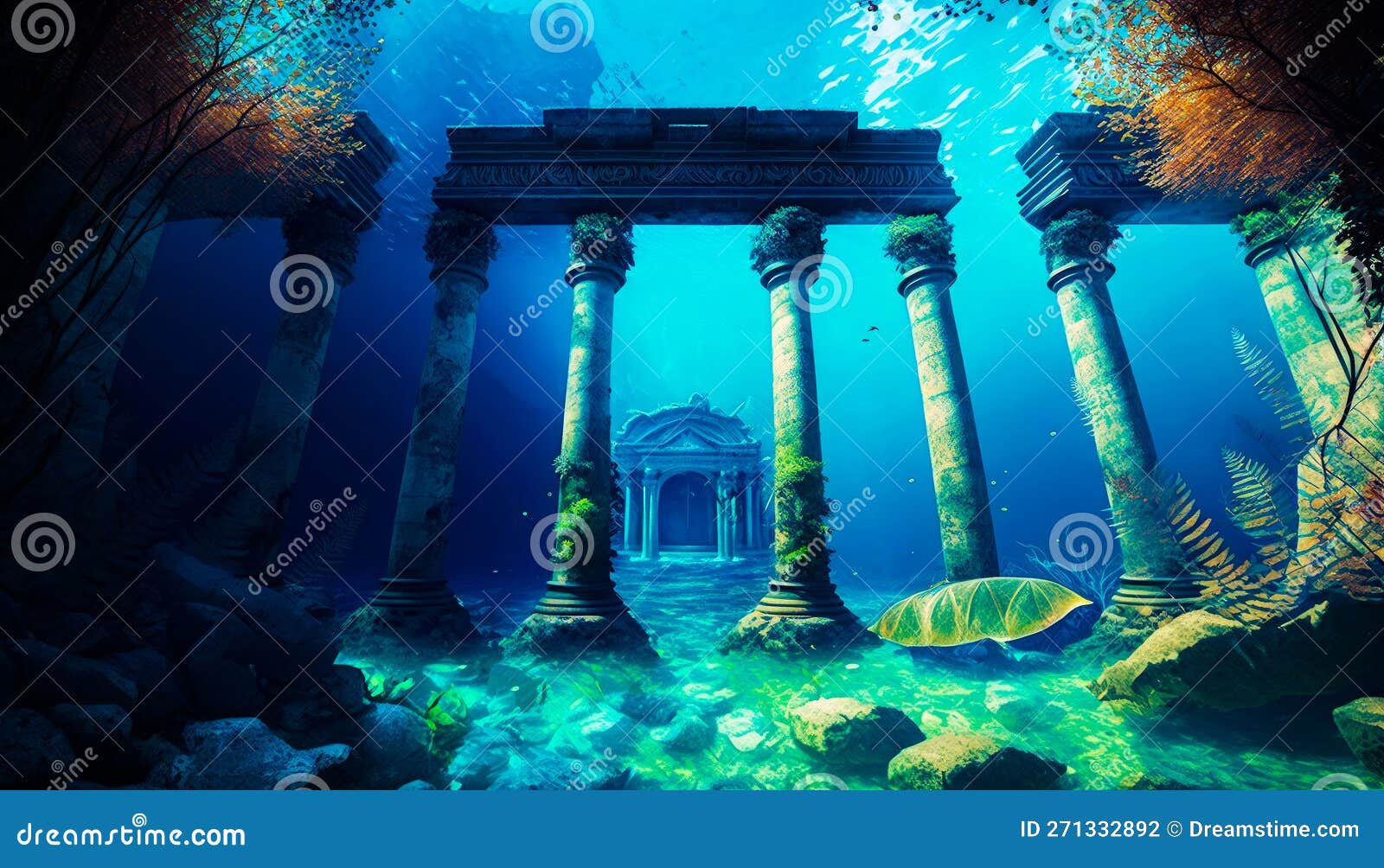 An Underwater Scene with Columns and Fish. Generative AI Stock ...